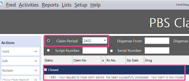 How to check if a claim is closed in Fred Dispense Plus – Knowledge base