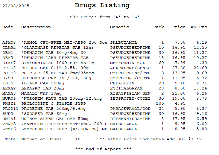 Print drug price list – Knowledge base