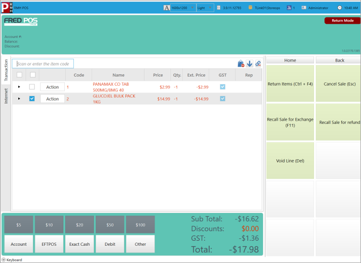 Customer returns at the till (Fred POS Plus) – Knowledge base