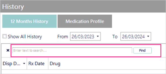 Look up dispense history for a specific item in patient history ...