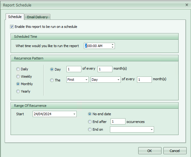 Schedule a Fred Office Plus report – Knowledge base