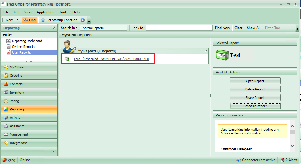 Schedule a Fred Office Plus Report – Knowledge base